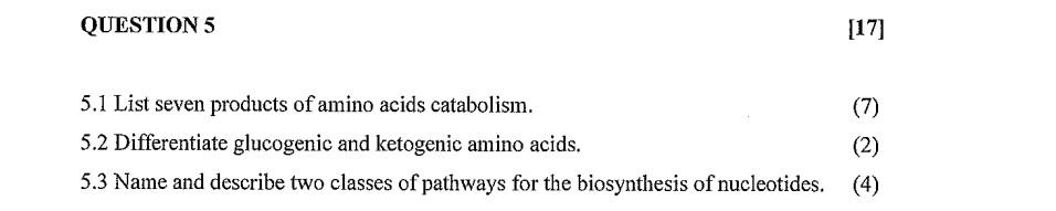 Solved QUESTION 5 [17] 5.1 List seven products of amino | Chegg.com
