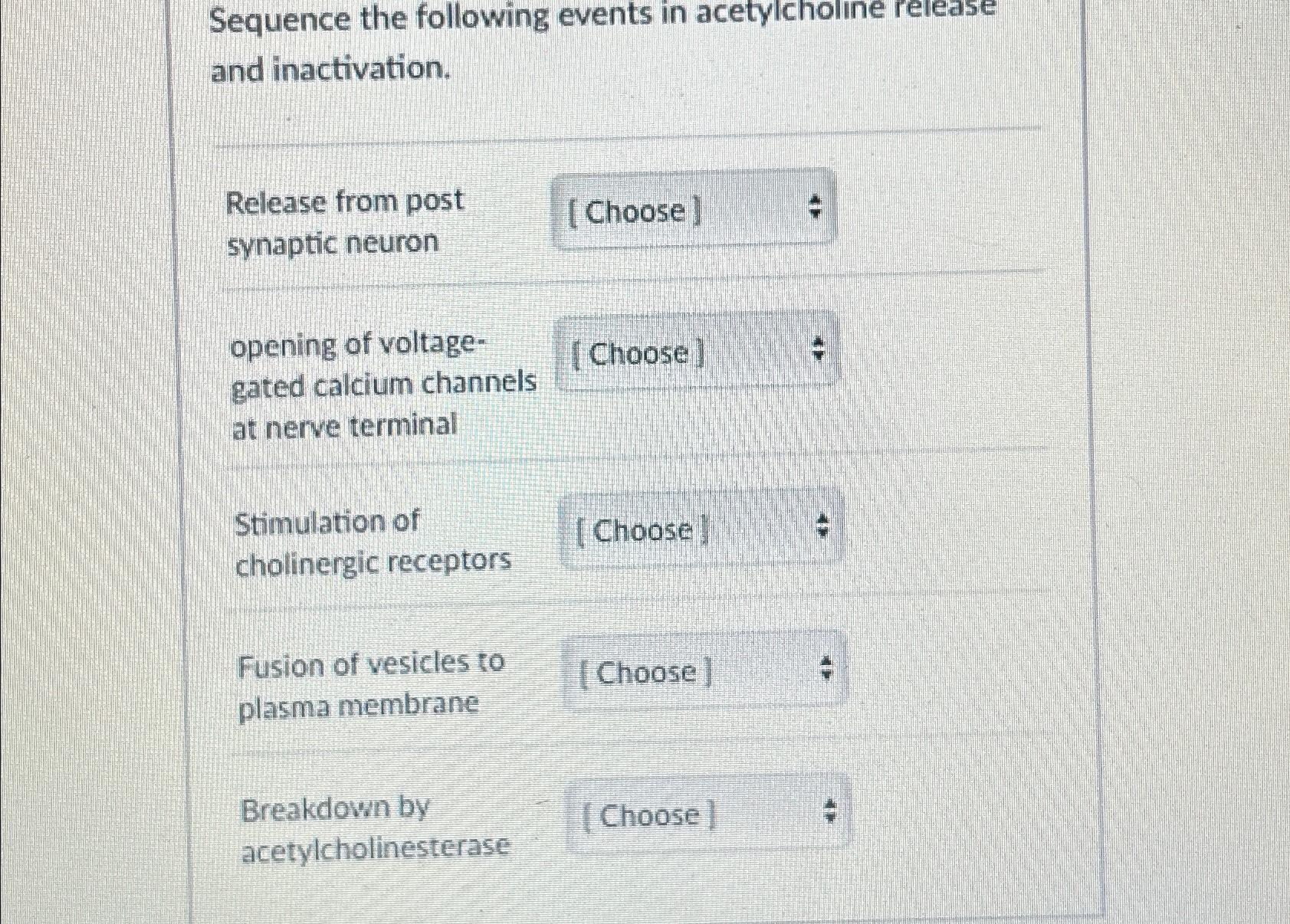 Solved Sequence the following events in acetylcholine | Chegg.com