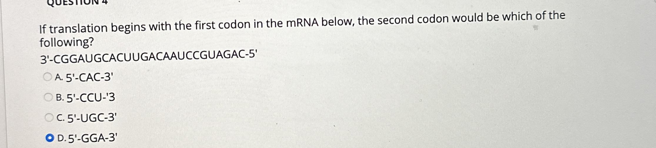 Solved If translation begins with the first codon in the | Chegg.com