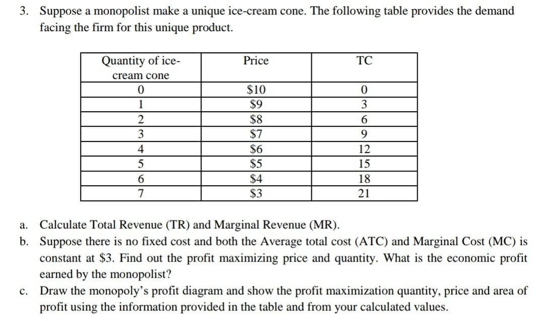 Solved Marginal Revenue 1. Use the table below to answer the | Chegg.com