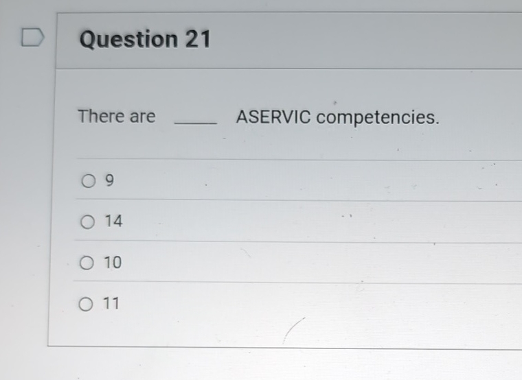 Solved Question 21There areASERVIC competencies.9141011 | Chegg.com