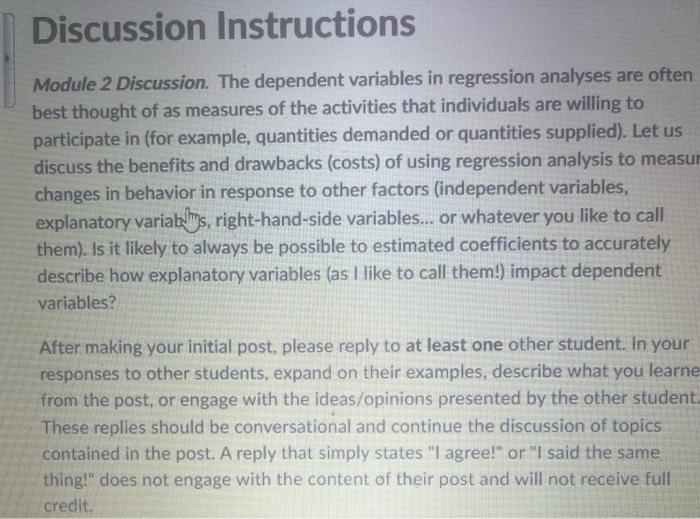 Solved Module 2 Discussion. The dependent variables in | Chegg.com