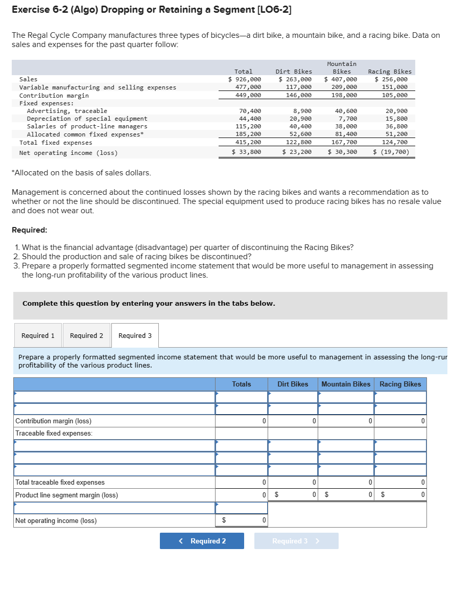 Solved Exercise 6-2 (Algo) ﻿Dropping or Retaining a Segment | Chegg.com