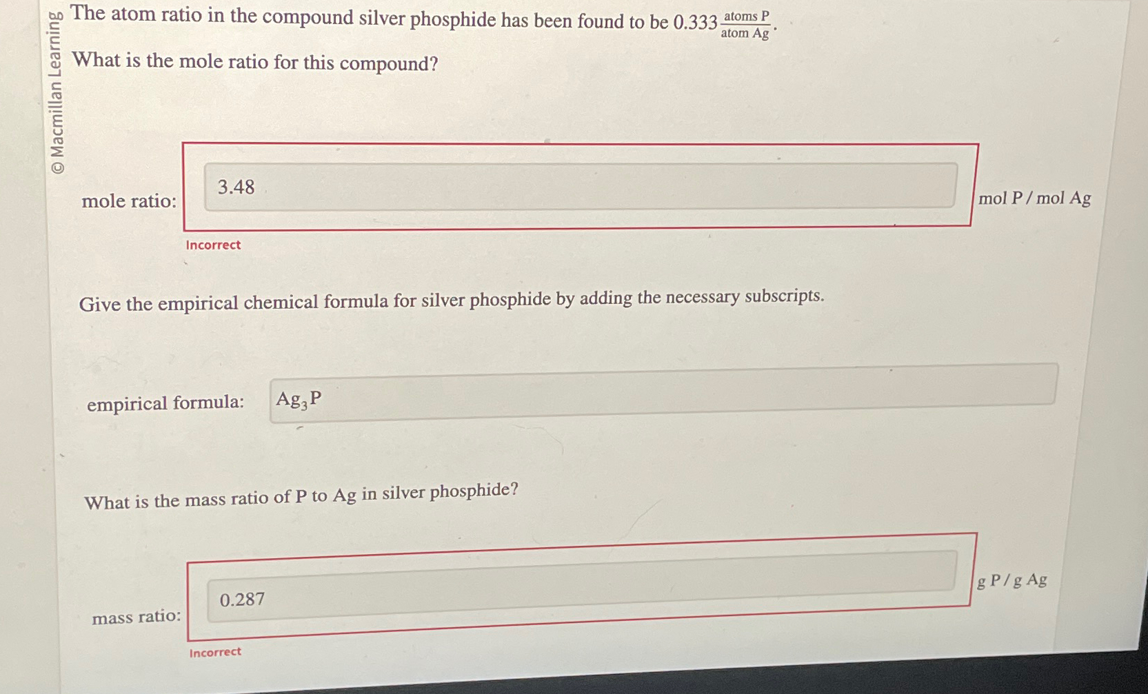 Solved The atom ratio in the compound silver phosphide has | Chegg.com