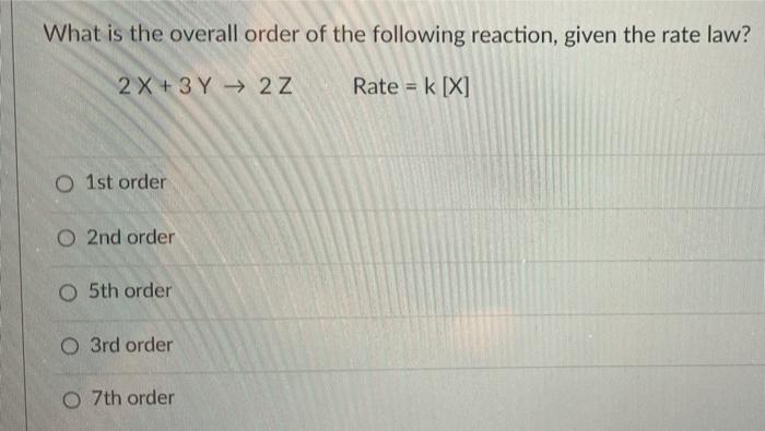 Solved What is the overall order of the following reaction, | Chegg.com