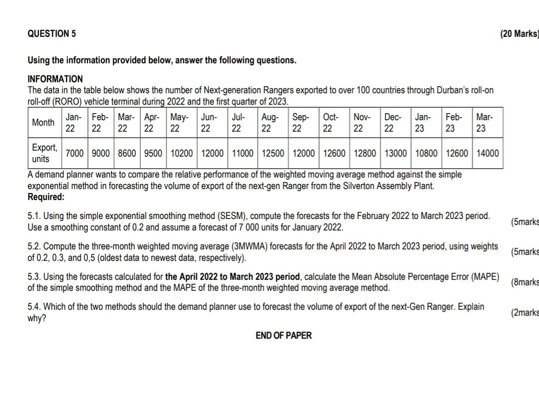 Solved Using the information provided below, answer the | Chegg.com
