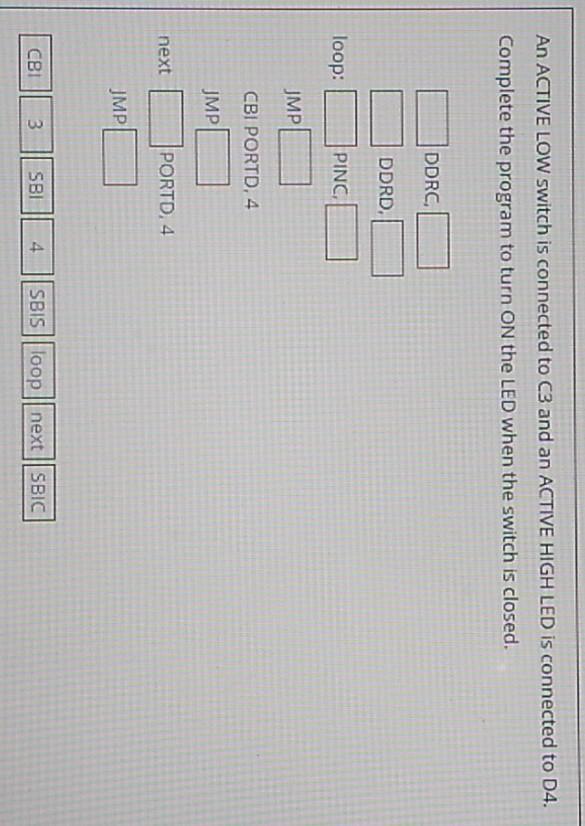 Solved An ACTIVE LOW switch is connected to C3 and an ACTIVE | Chegg.com