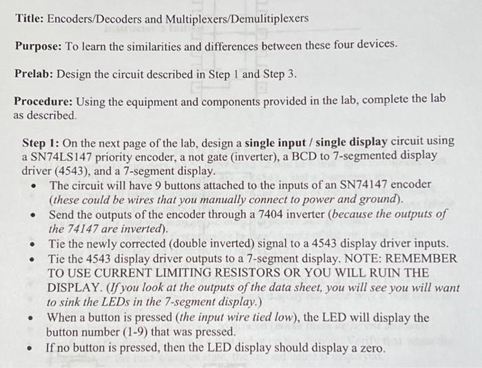 Solved Title: Encoders/Decoders and | Chegg.com