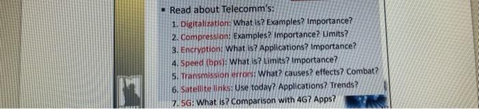 Read about Telecomm's: 1. Digitalization: What is? | Chegg.com