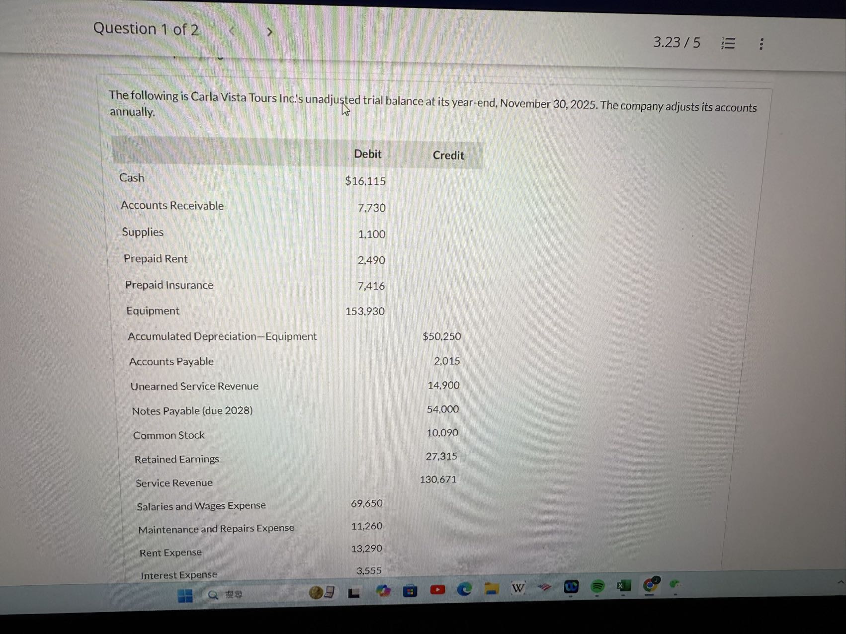 Solved The following is Carla Vista Tours Inc.'s unadjusted | Chegg.com