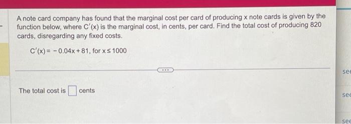 Solved A note card company has found that the marginal cost | Chegg.com