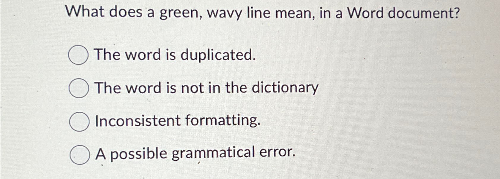 Solved What does a green, wavy line mean, in a Word | Chegg.com