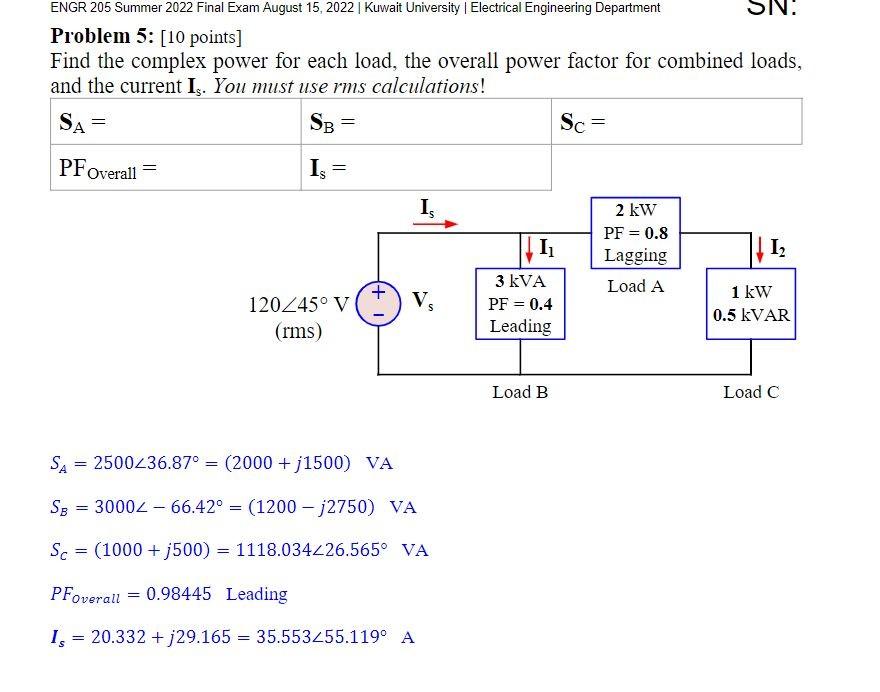 Solved Problem 5: [10 points] Find the complex power for | Chegg.com