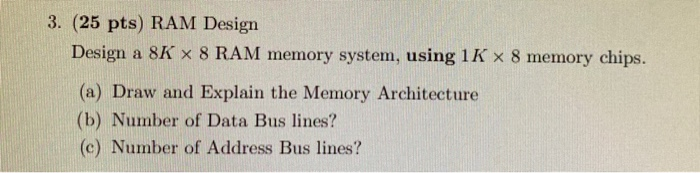 Solved 3. (25 pts) RAM Design Design a 8K 8 RAM memory | Chegg.com