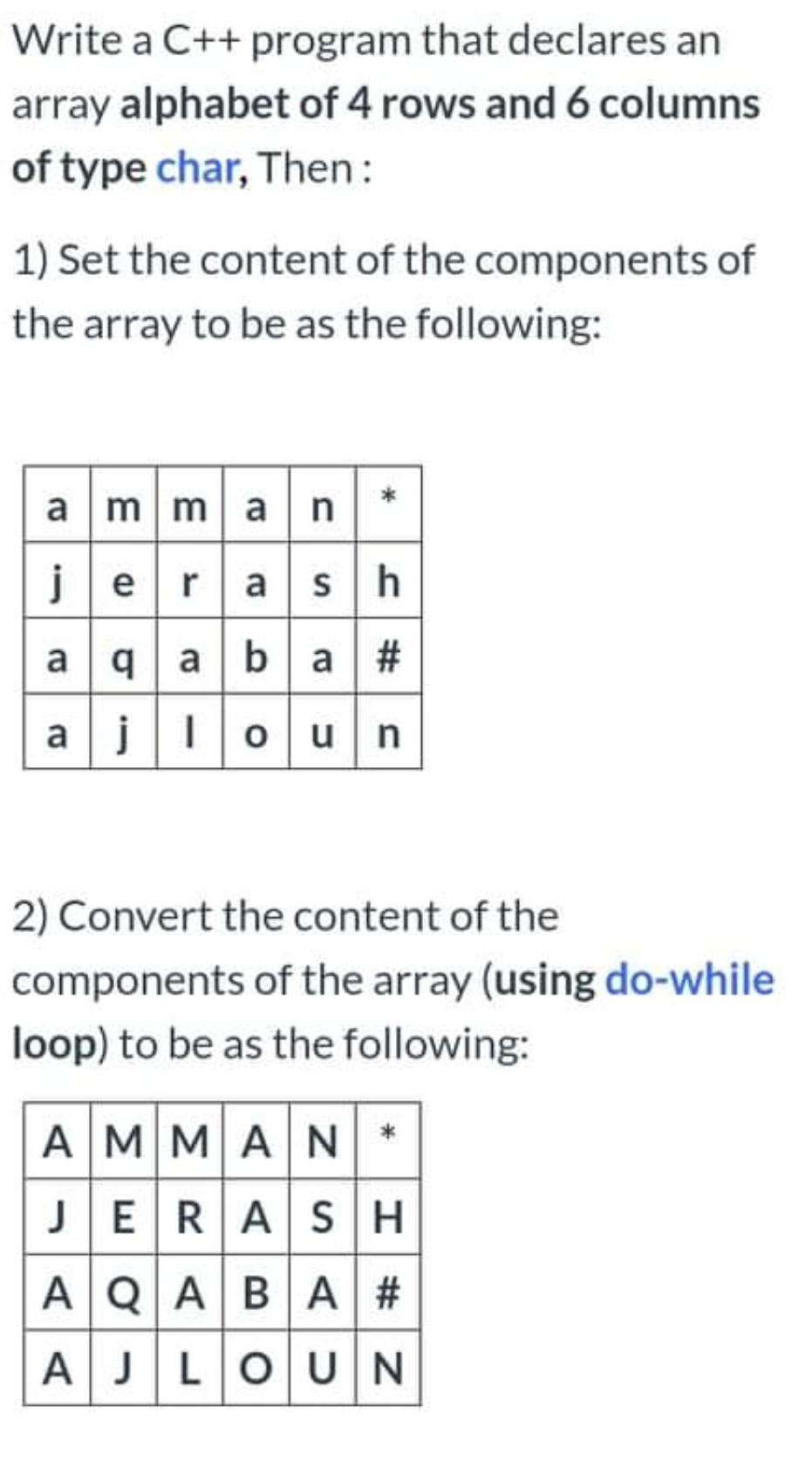 Solved Write a C++ program that declares an array alphabet | Chegg.com