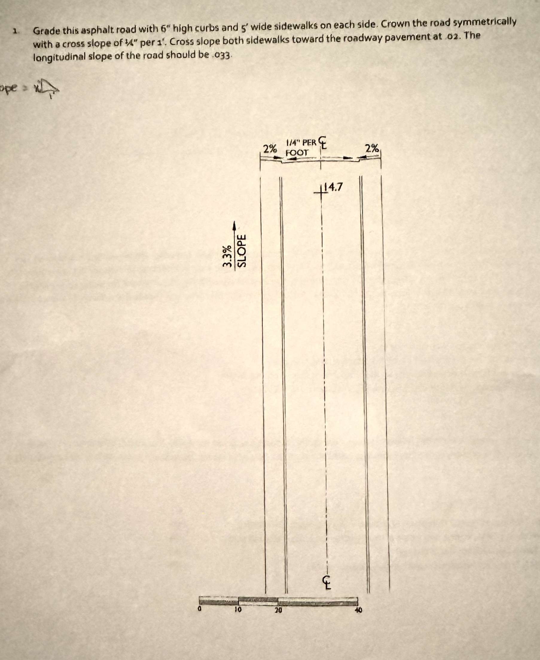 Solved Grade this asphalt road with 6'' ﻿high curbs and 5' | Chegg.com