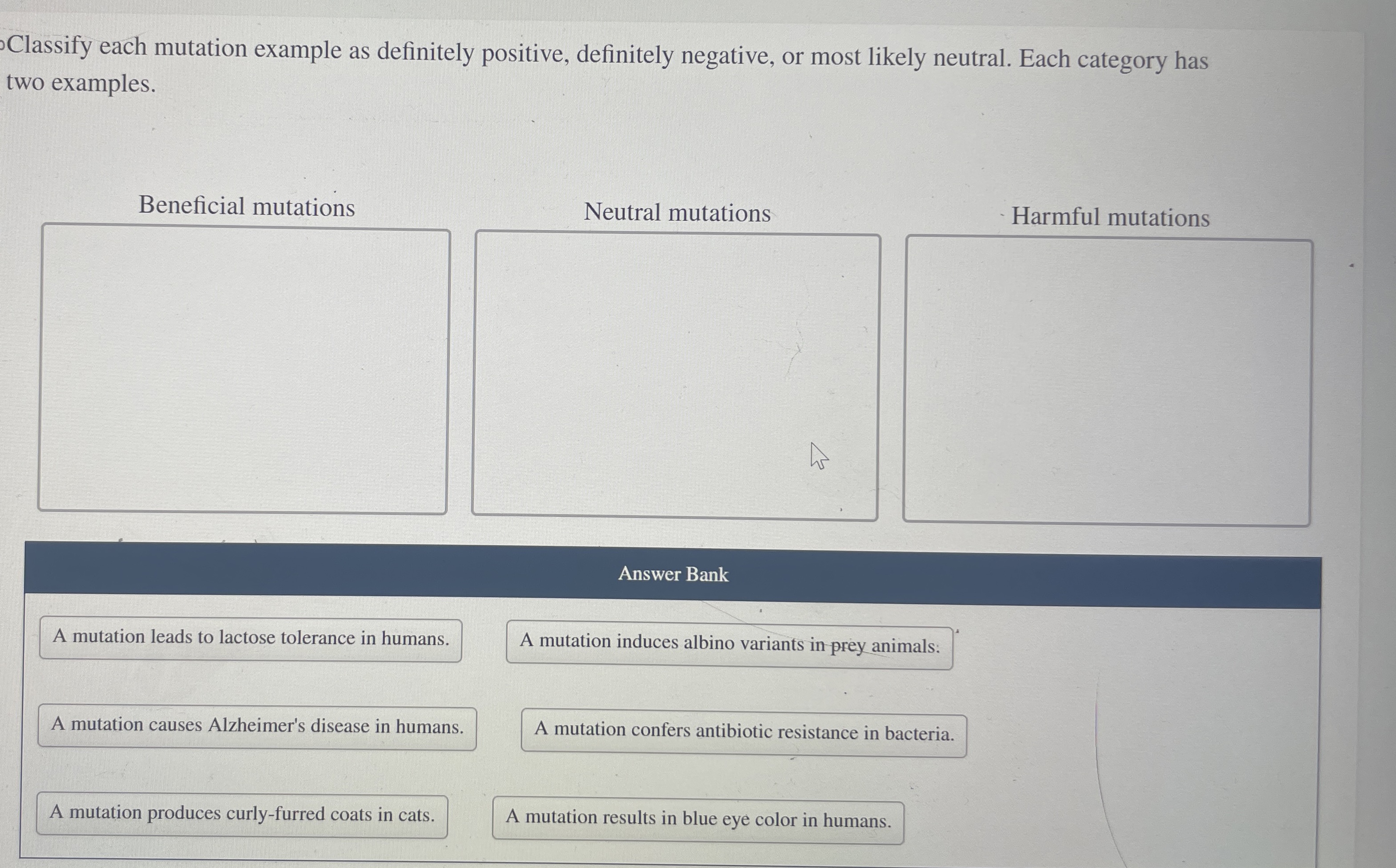 Solved Classify each mutation example as definitely | Chegg.com