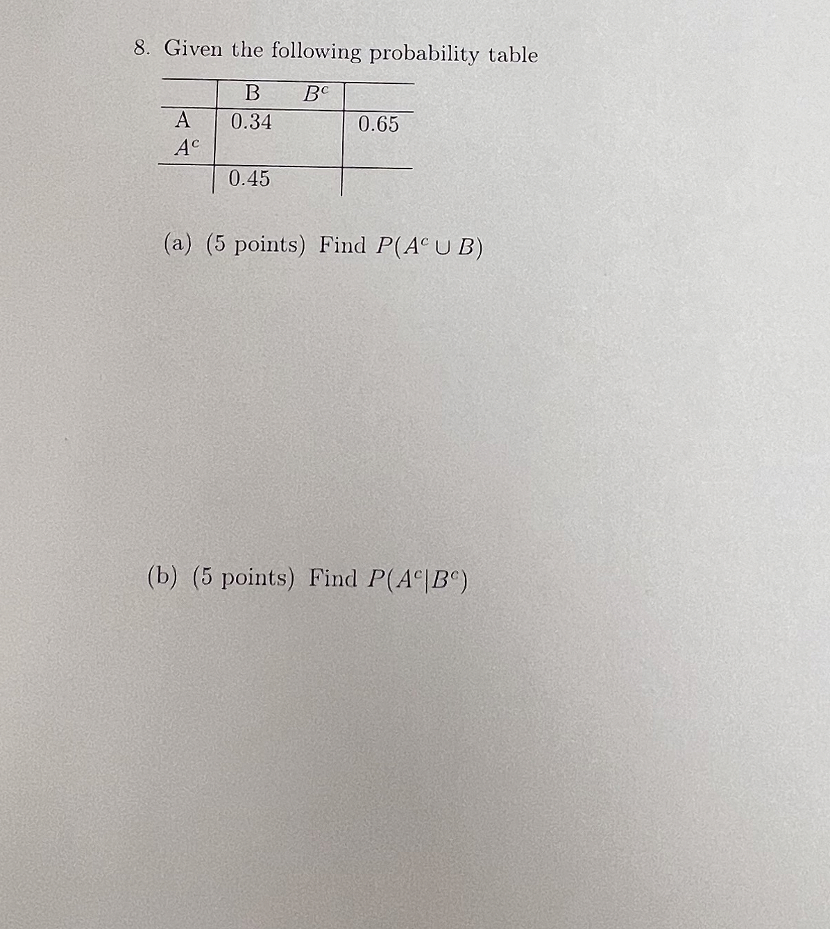 Solved Given the following probability | Chegg.com