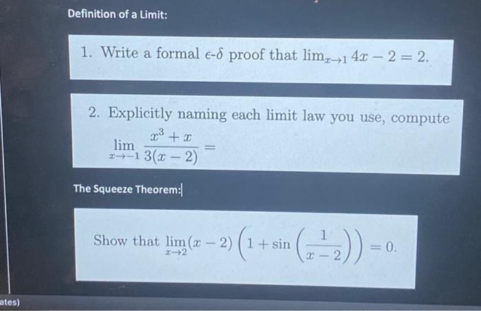 Solved Definition of a Limit: 1. Write a formal e-8 proof | Chegg.com