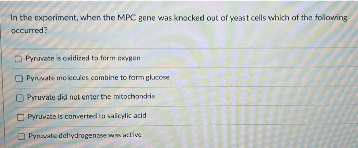 Solved In the experiment, when the MPC gene was knocked out | Chegg.com