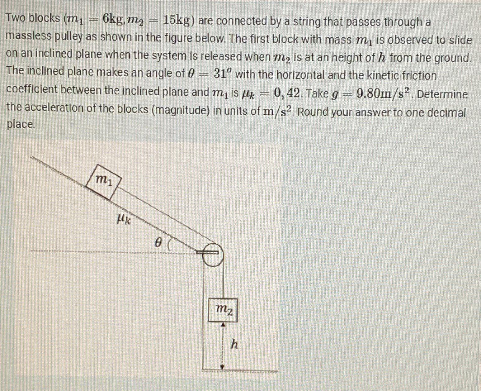 Solved Two blocks ( m1=6kg,m2=15kg ) ﻿are connected by a | Chegg.com