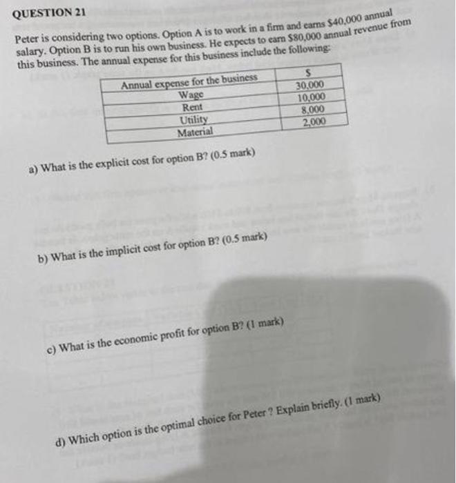 QUESTION 21 Peter is considering two options. Option | Chegg.com