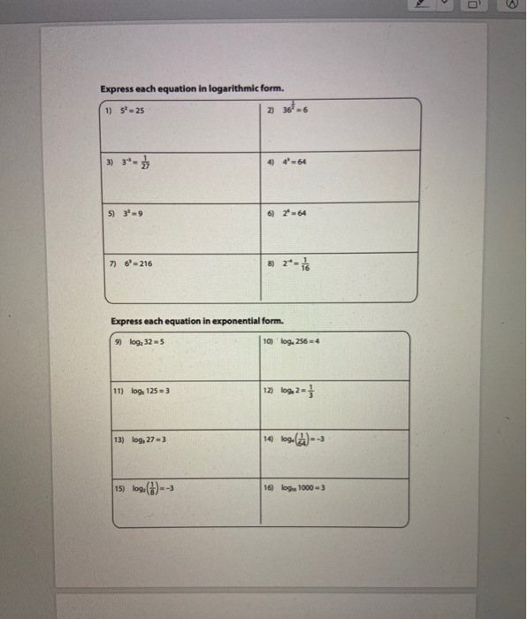 Solved Express each equation in logarithmic form. 1) 5-25 4 | Chegg.com