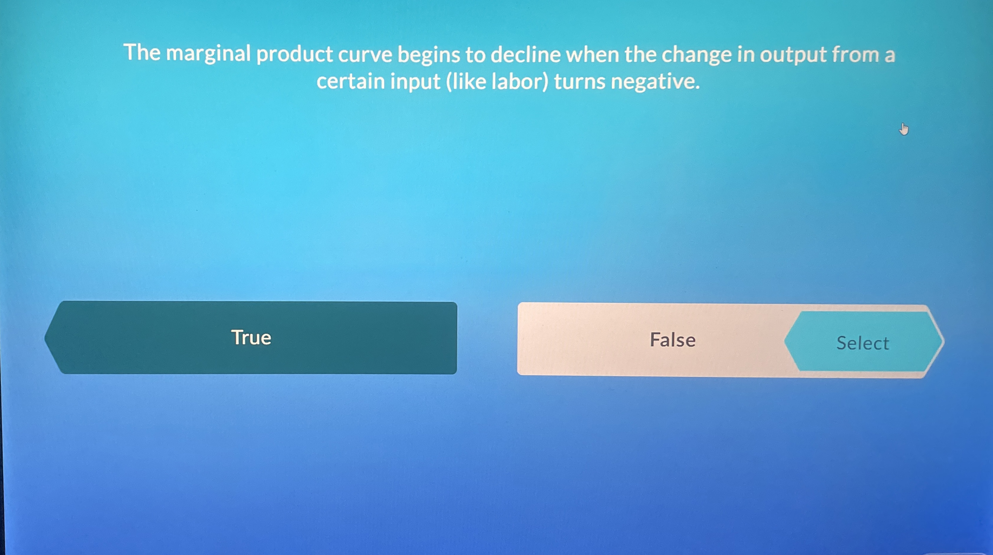 Solved The marginal product curve begins to decline when the | Chegg.com