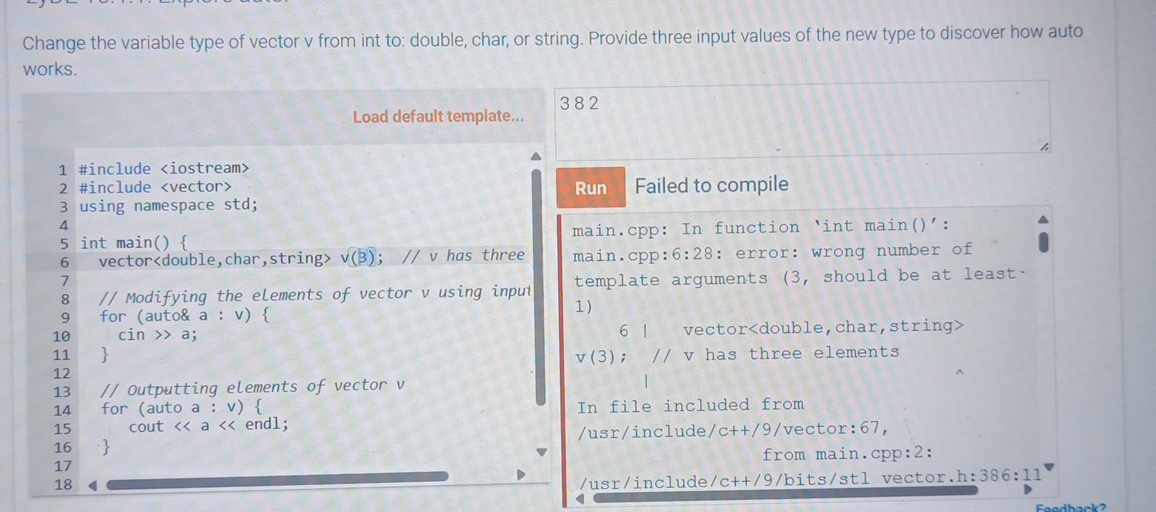Solved Change the variable type of vector v ﻿from int to: | Chegg.com