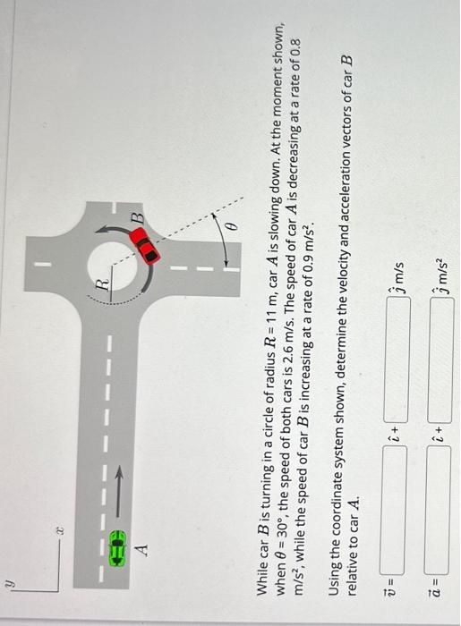 Solved While car B is turning in a circle of radius R=11 m, | Chegg.com