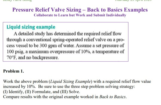 Pressure Relief Valve Sizing - Back to Basics | Chegg.com