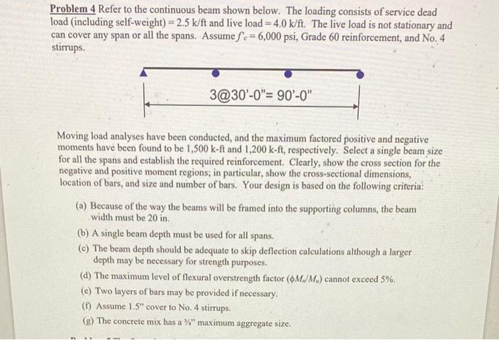 Solved Problem 4 Refer to the continuous beam shown below. | Chegg.com