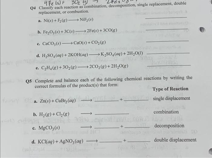 Solved Q4 Classify each reaction as combination, | Chegg.com