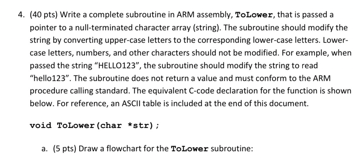 Solved (40 ﻿pts) ﻿Write a complete subroutine in ARM | Chegg.com