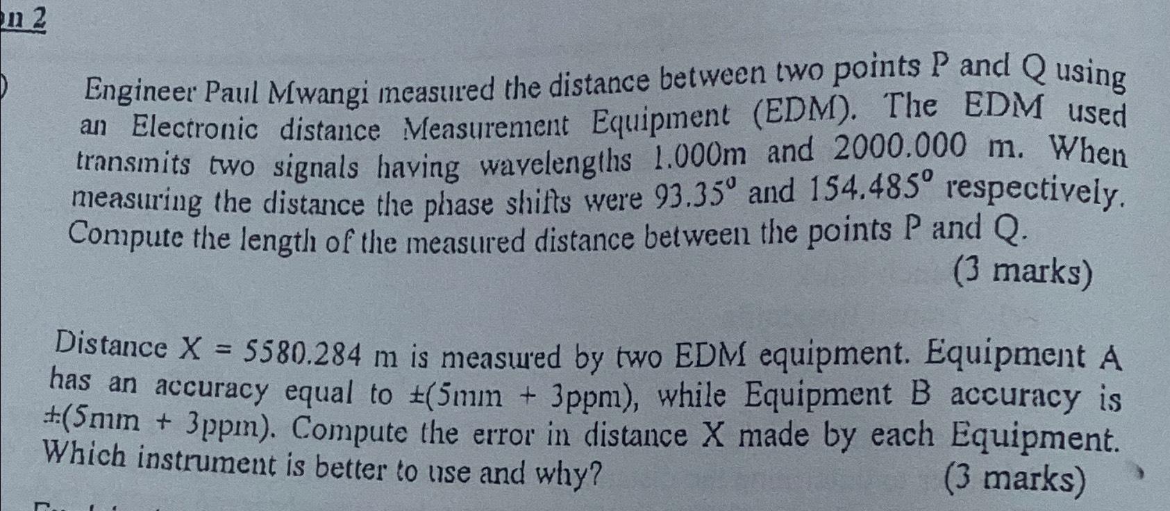 Solved Engineer Paul Mwangi measured the distance between | Chegg.com