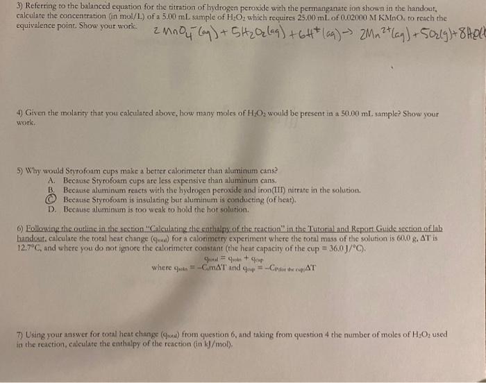Solved 3) Referring to the balanced equation for the | Chegg.com