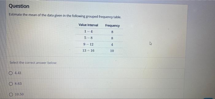 Solved Question Estimate the mean of the data given in the | Chegg.com