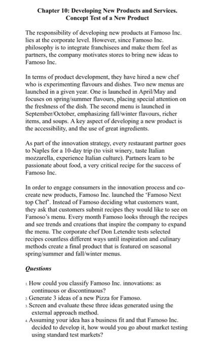 Solved Chapter 10: Developing New Products and Services. | Chegg.com