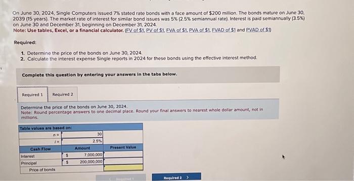 Solved On June 30,2024 , Single Computers issued 7% stated | Chegg.com