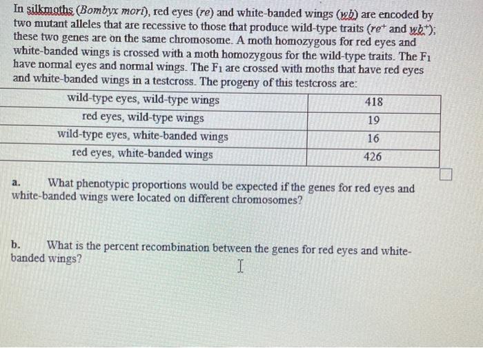 Solved In silkmoths (Bombyx mori), red eyes (re) and | Chegg.com