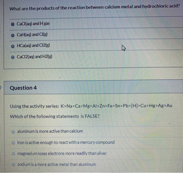 Solved What are the products of the reaction between calcium | Chegg.com