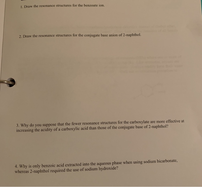 Solved 1. Draw the resonance structures for the benzoate | Chegg.com