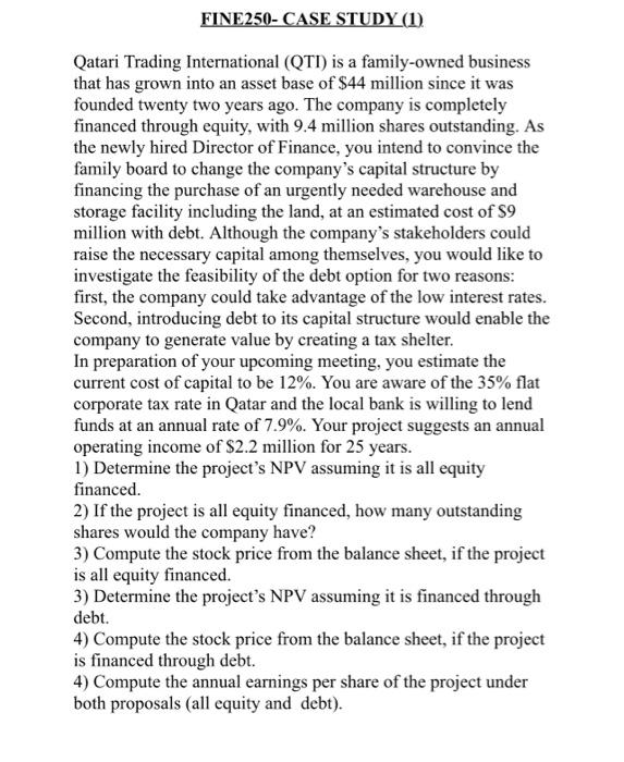 Solved this is a finance case study , please i need an | Chegg.com