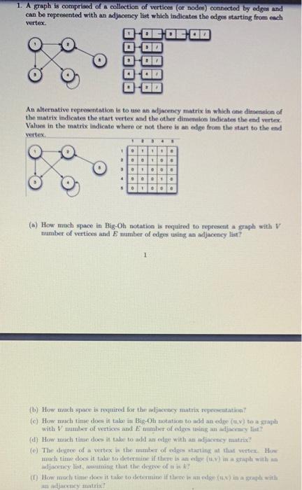 1. A graph is comprised of a collection of vertices | Chegg.com