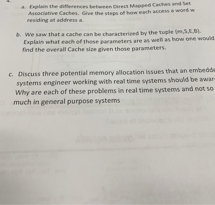 Solved a. Explain the differences between Direct Mapped | Chegg.com