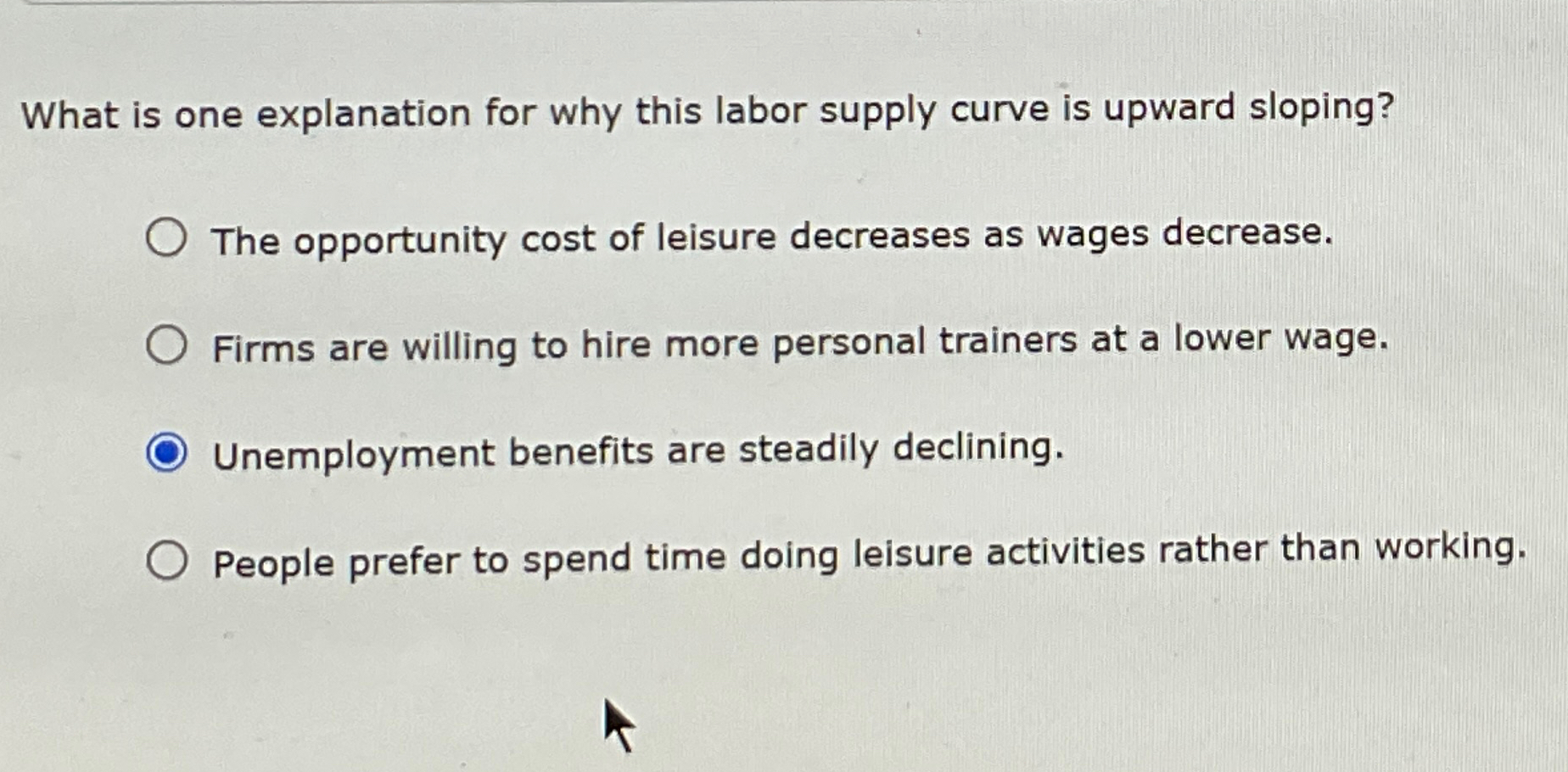 Solved What is one explanation for why this labor supply | Chegg.com