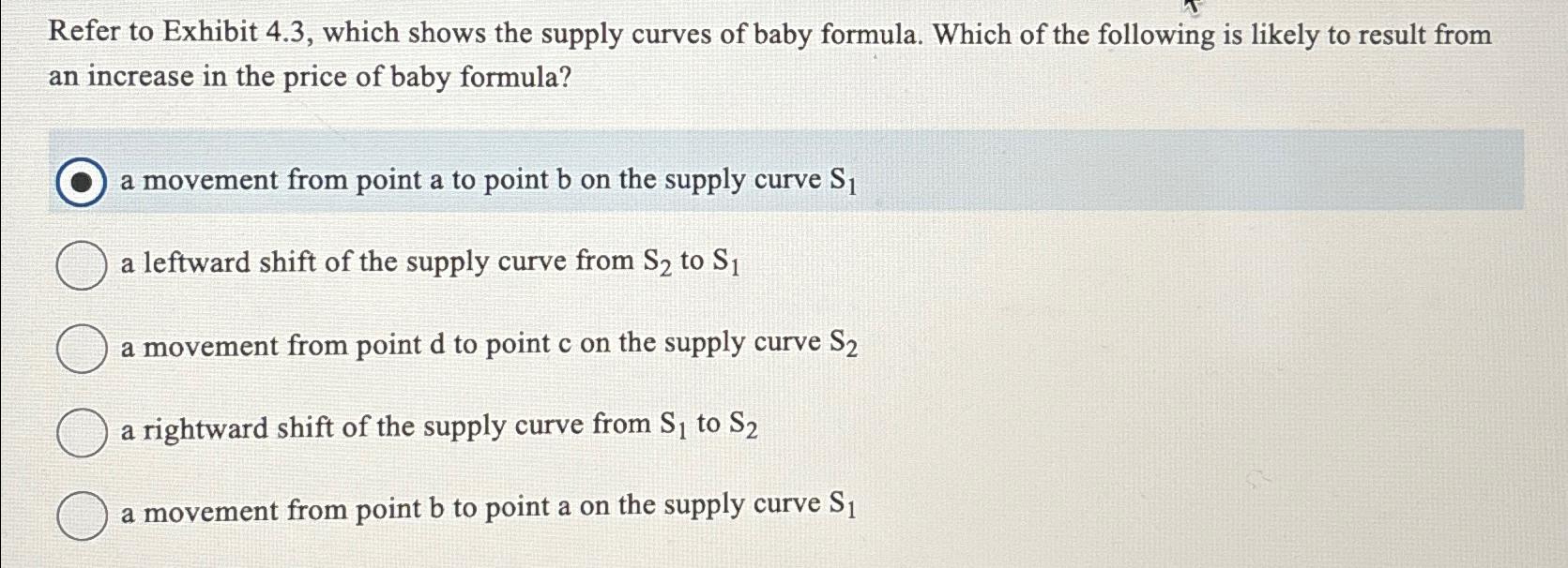 Solved Refer to Exhibit 4.3, ﻿which shows the supply curves | Chegg.com
