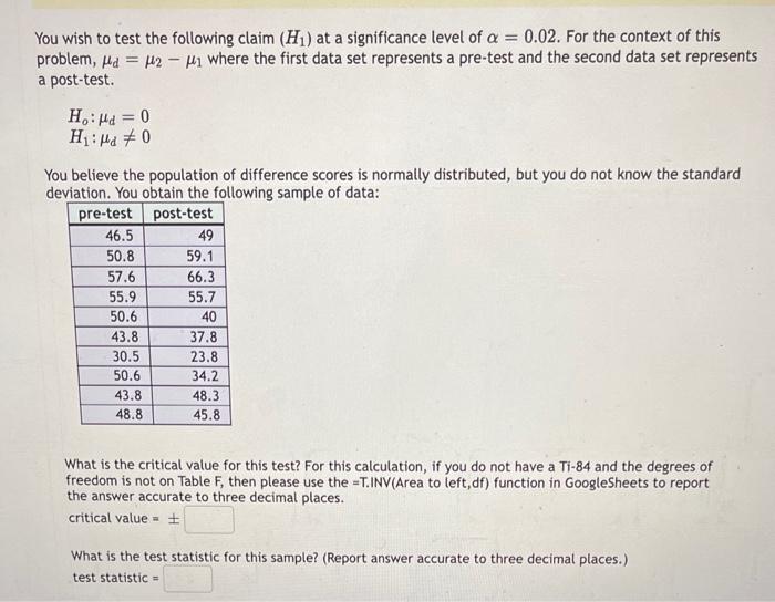 Solved You wish to test the following claim (H1) at a | Chegg.com