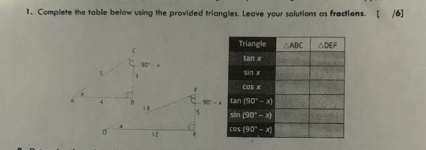 Solved Complete the table below using the provided | Chegg.com
