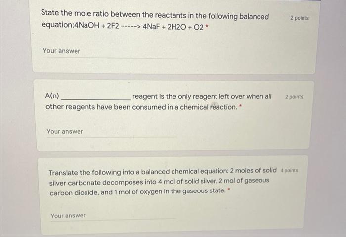 Solved State the mole ratio between the reactants in the | Chegg.com